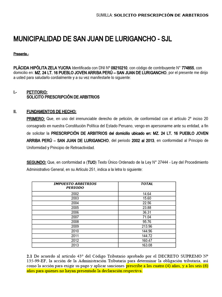 Prescripcion Arbitrios | PDF | Estatuto de limitaciones | Gobierno