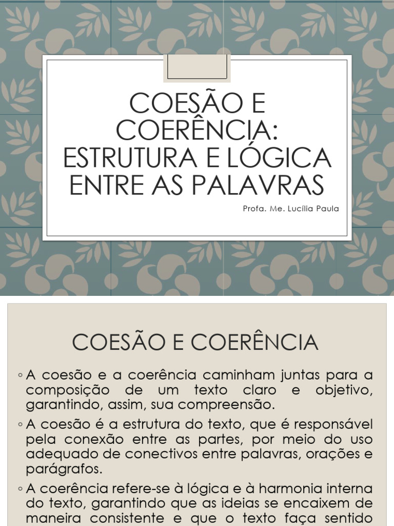 A Formação Do Texto Coeso e Coerente - Tipos e Mecanismos de Coesão ...