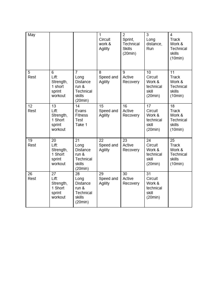 Summer Workout Calendar 2 | PDF | Physical Fitness | Physical Exercise