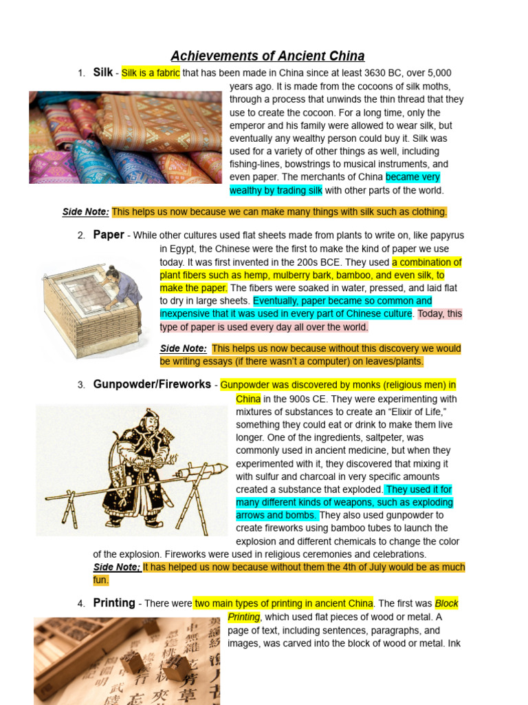 Achievements of Ancient China | PDF | Silk | Printing