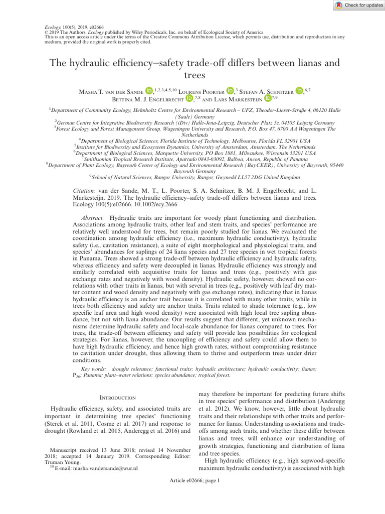 Van Der Sande - Etal - 2019 - The Hydraulic Efficiency-Safety Trade-Off ...
