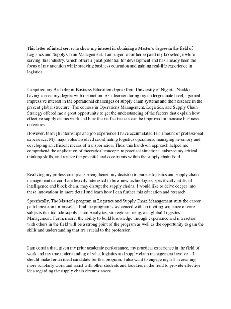 Motivational Letter Supply Chain Management | PDF | Logistics | Supply ...