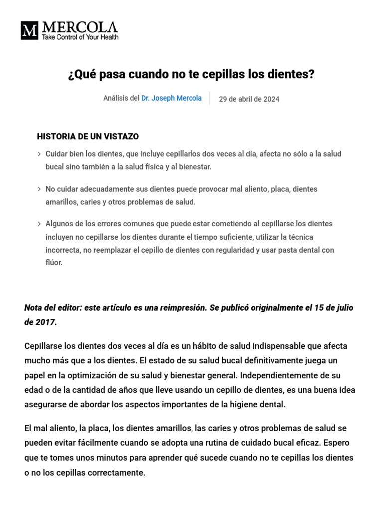 ¿Qué Pasa Cuando No Te Cepillas Los Dientes | PDF | Higiene oral ...