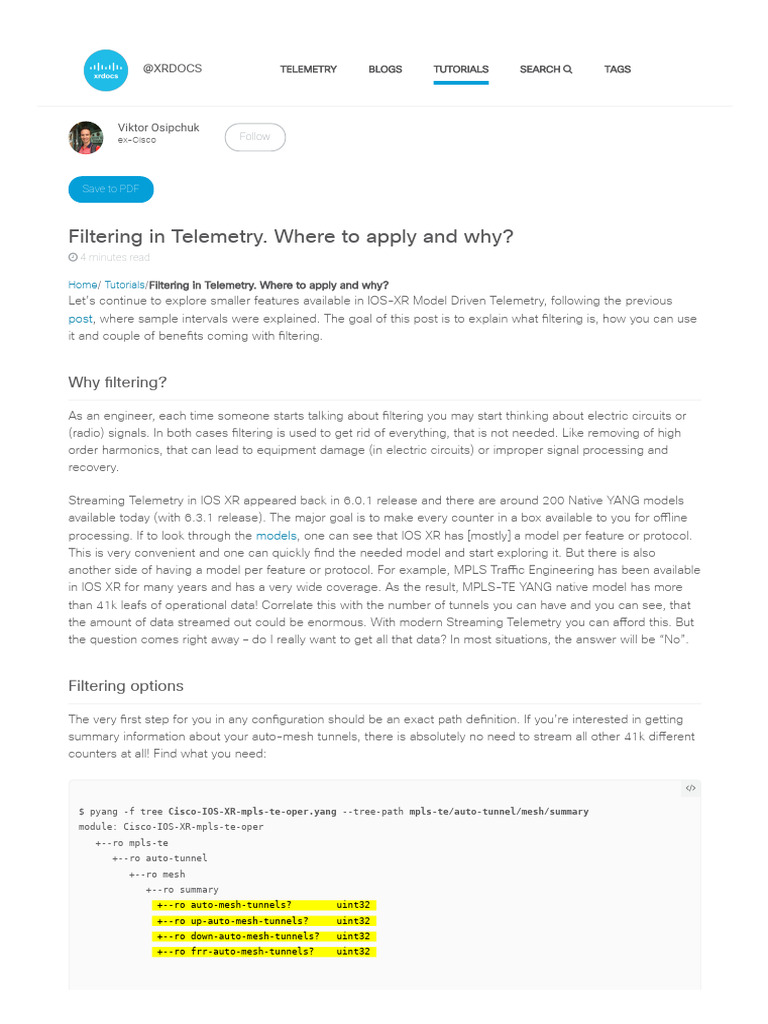 Xrdocs Io Telemetry Tutorials 2018 02 13 Filtering in Telemetry Where To Apply and Why | PDF ...