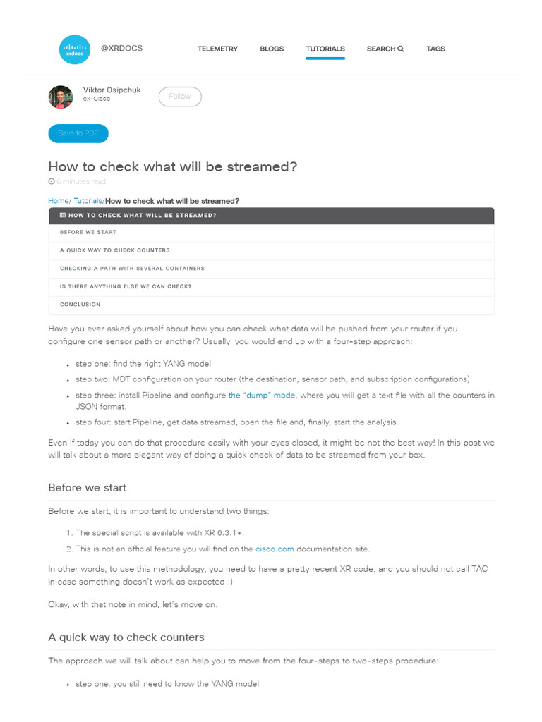 Xrdocs Io Telemetry Tutorials 2018 08 07 How To Check What Will Be Streamed | PDF | Computer ...