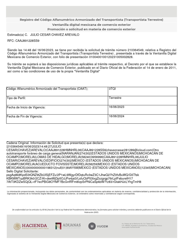 Registro CAAT Transportista Terrestre | PDF | México