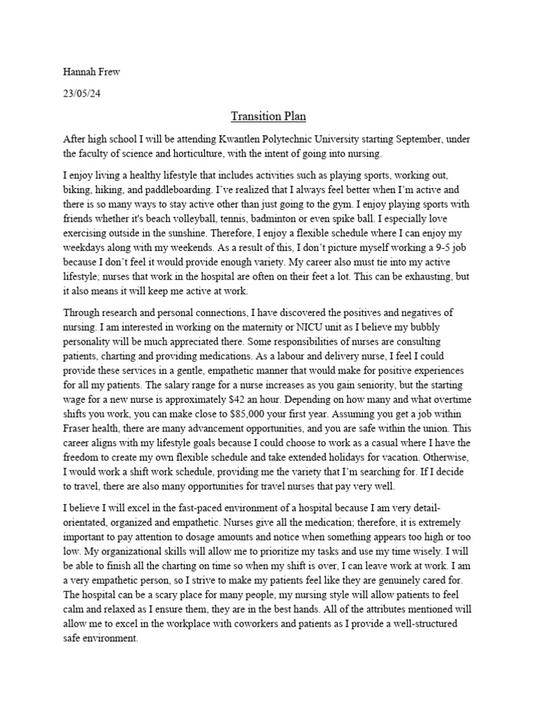 transition plan | PDF | Nursing | Social Programs