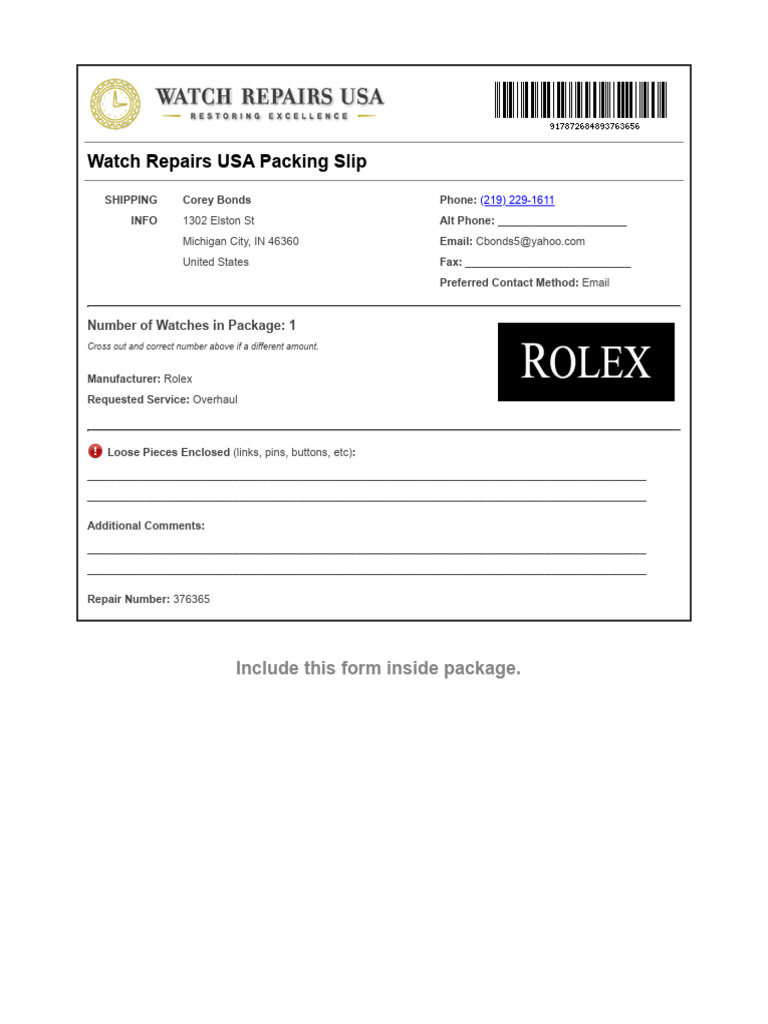 Shipping Forms - Watch Repairs USA | PDF | Packaging And Labeling | United Parcel Service