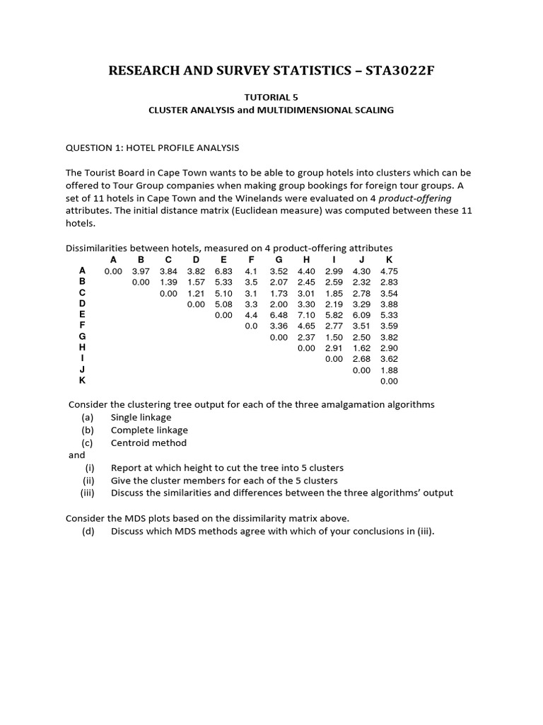 STA3022 Tut 5 Cluster Analysis and MDS Solutions | Download Free PDF ... STA3022 Tut 5 Cluster Analysis and MDS Solutions | Download Free PDF ...