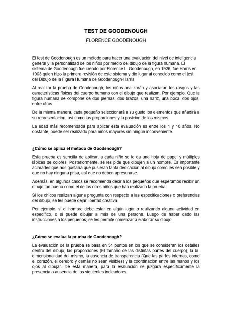 Test de Goodenough | Descargar gratis PDF | Dibujo | Inteligencia