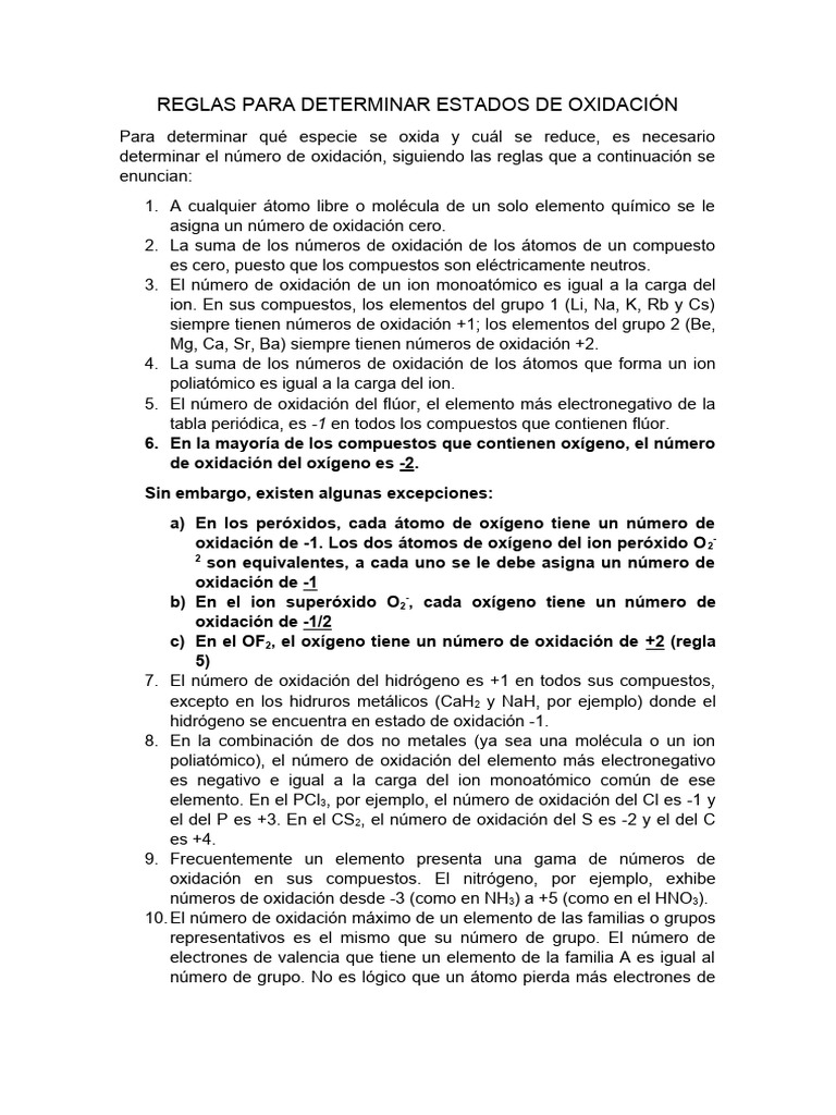 Reglas para Determinar Estados de Oxidación | PDF | Enlace covalente ...