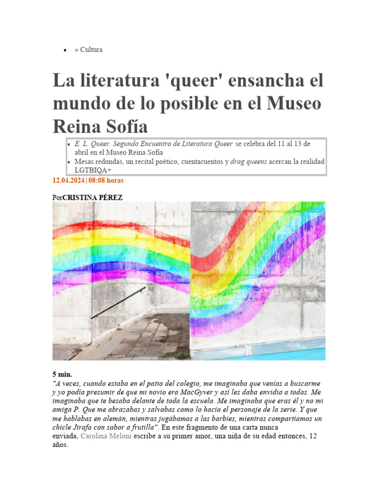 La Literatura 'Queer' Ensancha El Mundo de Lo Posible en El Museo Reina Sofía | PDF ...