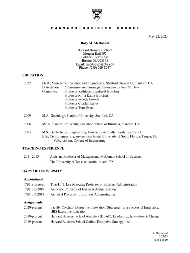 Rory McDonald: Academic and Professional Profile | PDF | Entrepreneurship | Startup Company