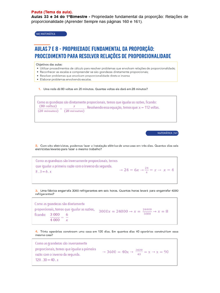 Propriedade Fundamental Da Proporção Relações De Proporcionalidade Docx