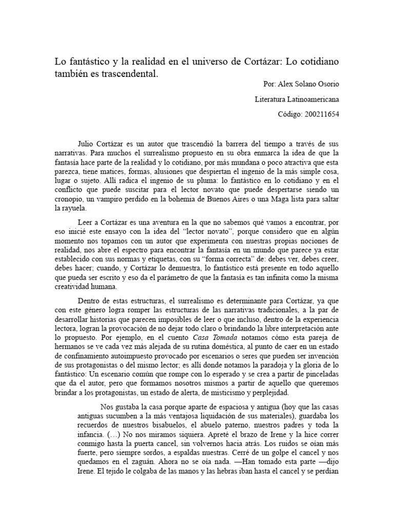 Cl4425lo Fantástico y La Realidad en El Universo de Cortázar | PDF ...