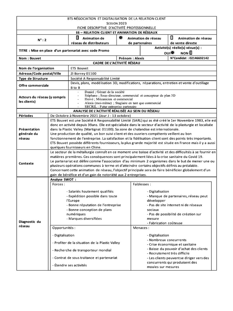 Fiche E6 Anim Vécue 2023 PDF | PDF