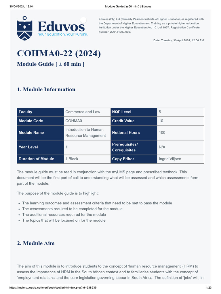 Introduction to HR Management Module Guide | PDF | Human Resource ...