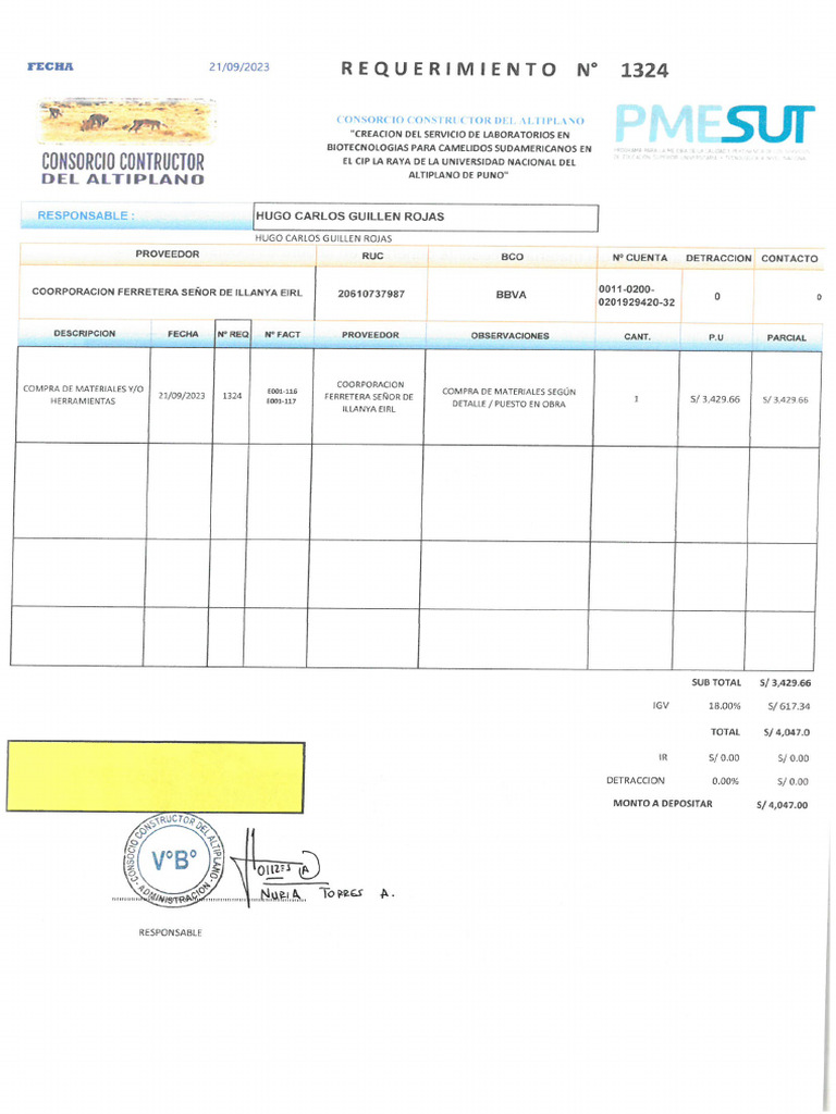 Req #1324 - Compra de Materiales Segun Detalle | PDF