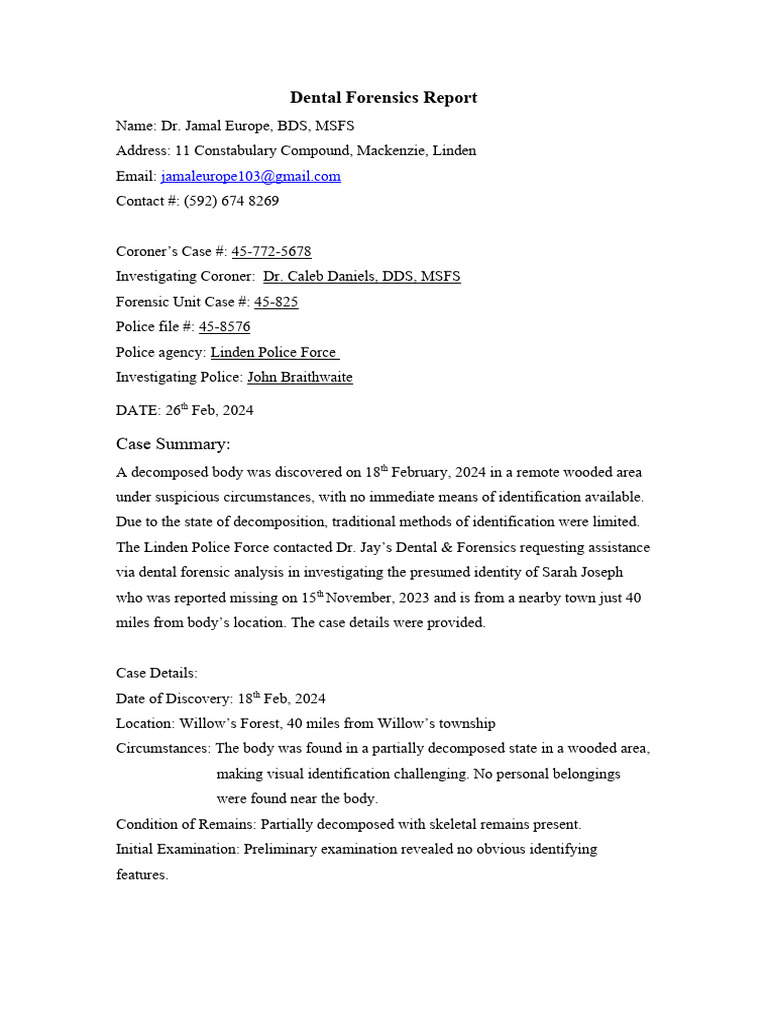 Mock Dental Forensics Report | PDF | Forensic Science | Tooth