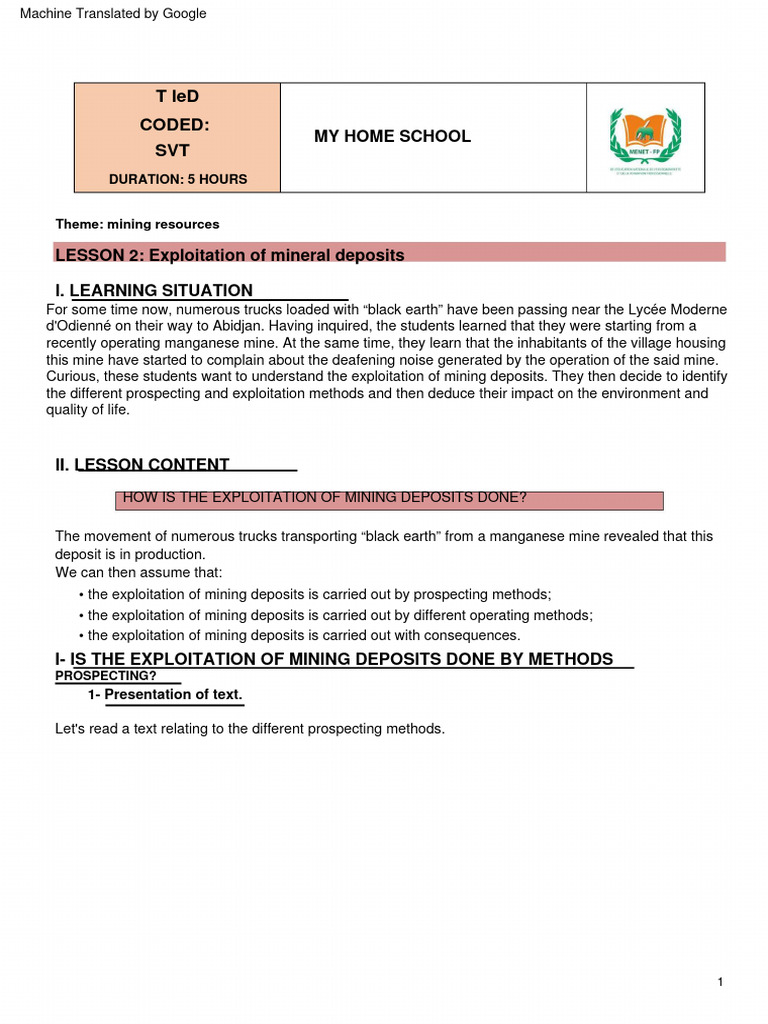 SVT TD - L14 - Lexploitation Des Gisements Miniers | PDF | Prospecting | Mining