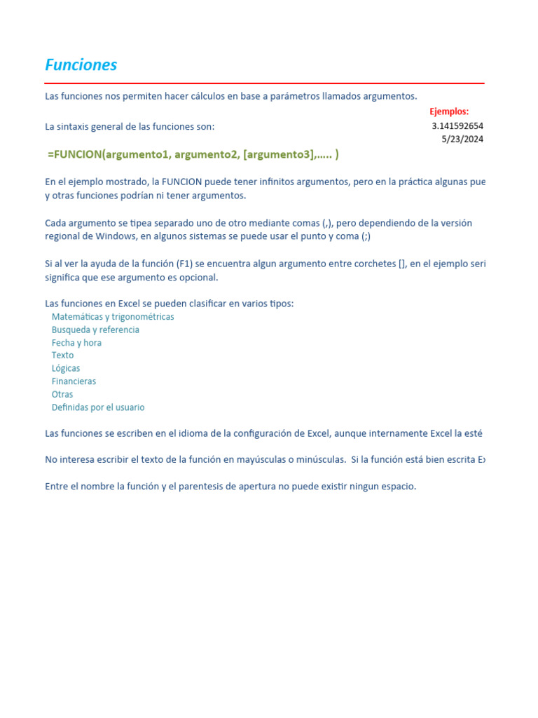 Guía de Funciones en Excel | PDF | Microsoft Excel | Logaritmo