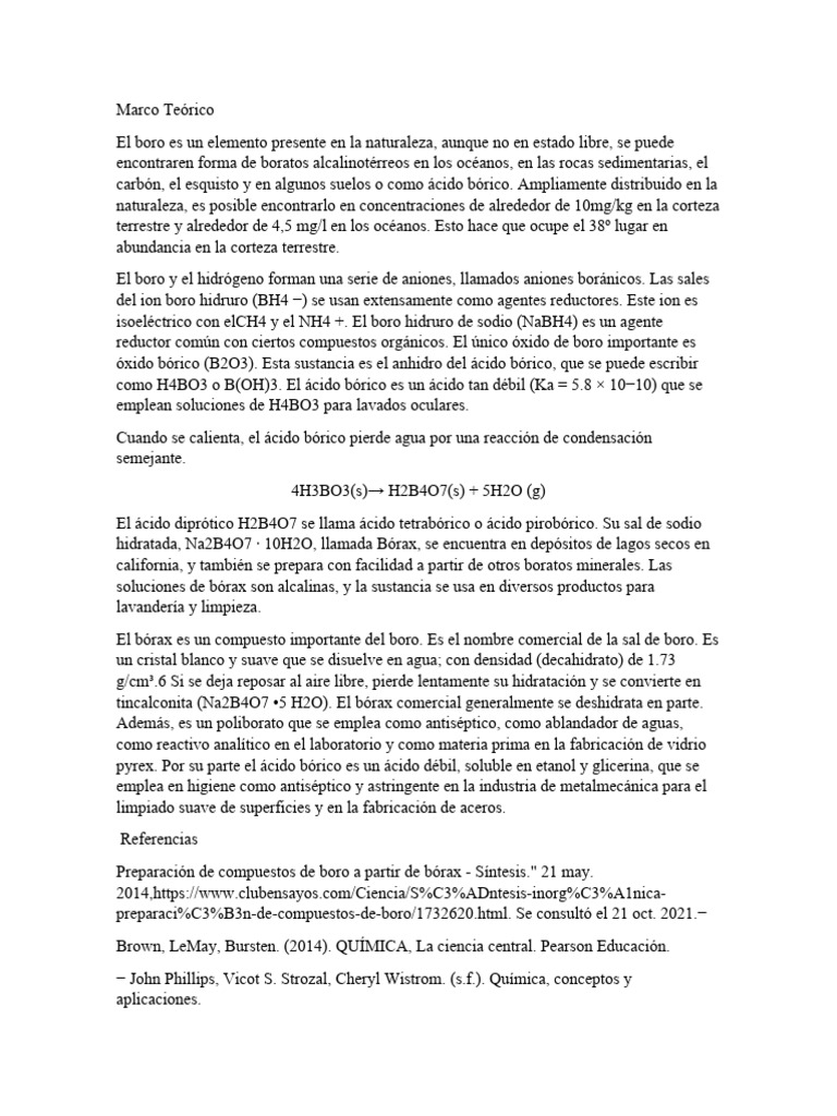 Marco Teórico Inorganica Lab#4 | PDF | Boro | Ácido