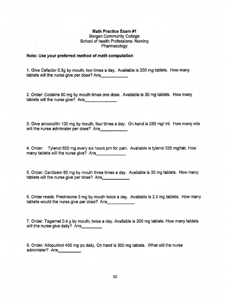 Dosage Calc Sheet | PDF