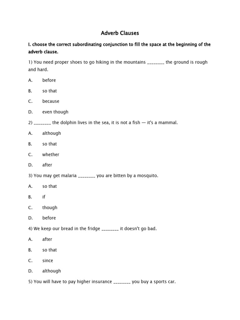 Adverb Clause Exercises and Answers | PDF | Adverb