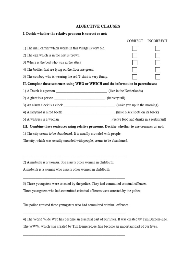 Adjective Clause Exercises | PDF | Cougar