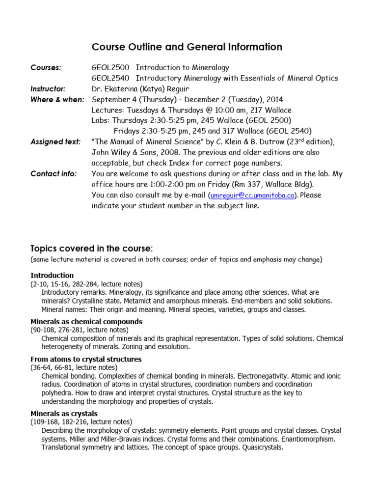 University of Manitoba GEOL 2500 Course Outline | Download Free PDF ...
