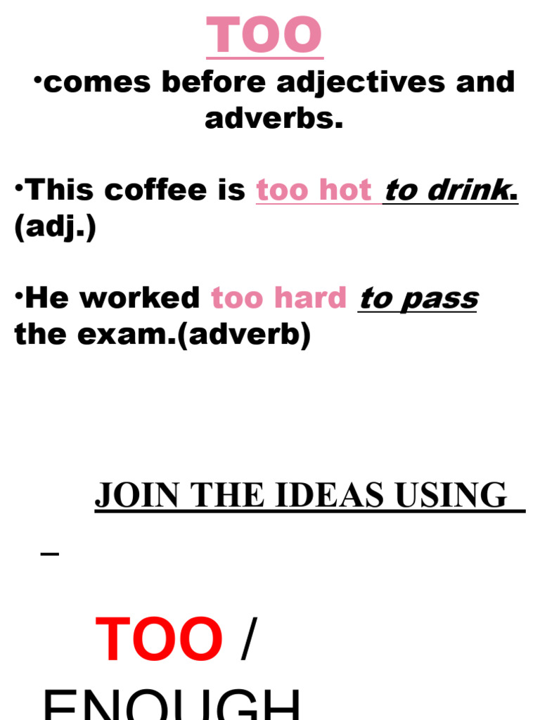 Intensifiers Too Enough Grammar Guides - 63726 | PDF | Adjective ...