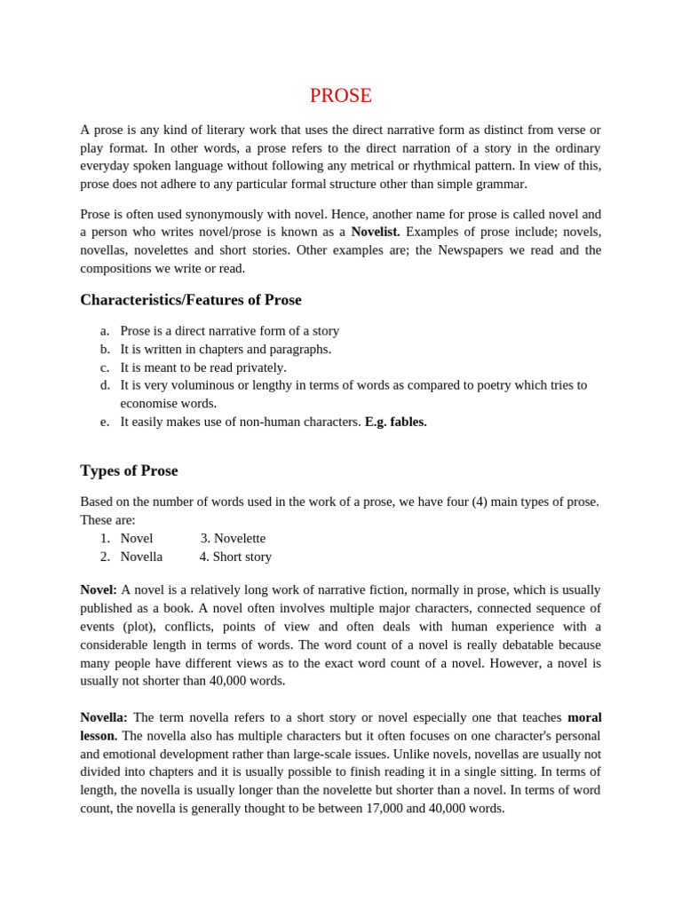 Prose | PDF | Narration | Novella