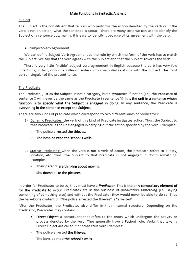 Main Functions in Syntactic Analysis | PDF | Verb | Subject (Grammar)