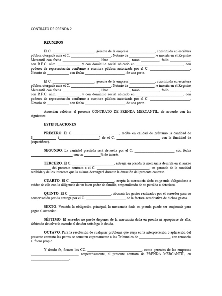 Contrato de Prenda Mercantil | PDF | Derecho privado | Ley común
