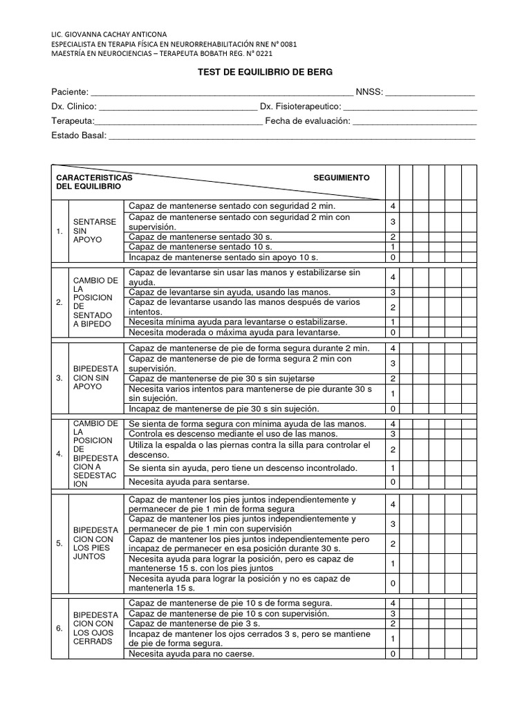 Evaluación del Equilibrio: Test de Berg | PDF | Medicina CLINICA