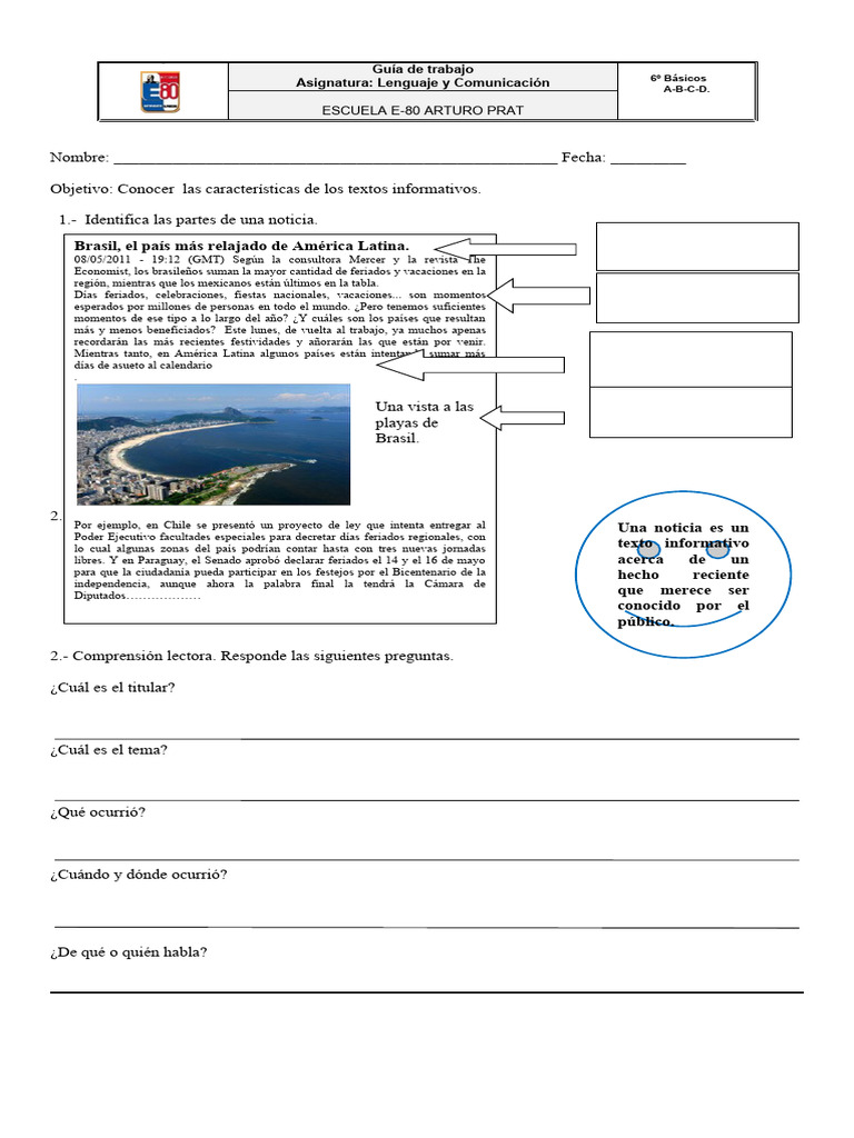 Guia de Aprendizaje Textos Informativos Sextos Basicos | PDF | Facebook ...