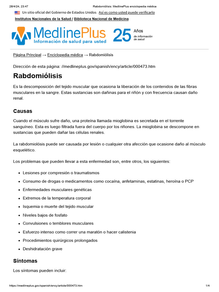 Rabdomiólisis: Causas y Tratamiento | PDF | Medicina CLINICA ...