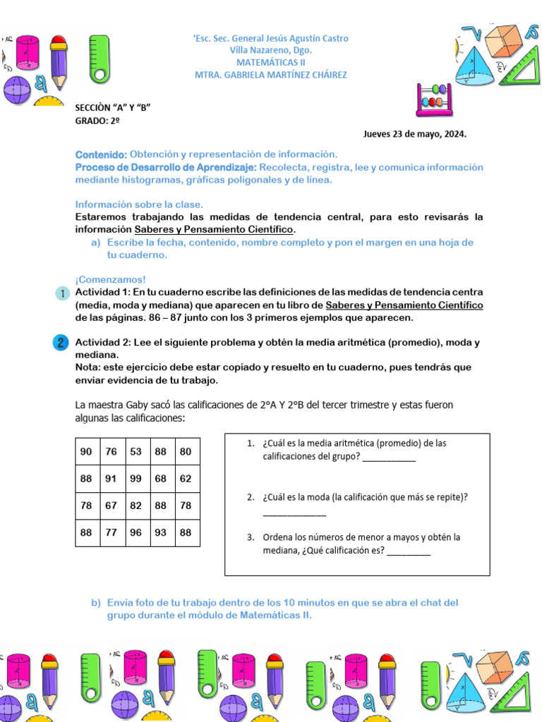 ACTIVIDADES MATEMÁTICAS2 A Y 2B - Mtra. GABY | PDF | Histograma
