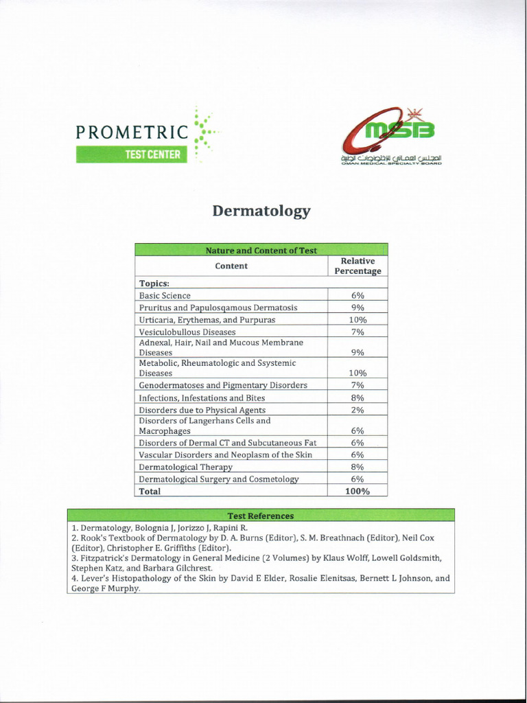 Dermatology Exam Content and References YYYY11DD1311SS | PDF