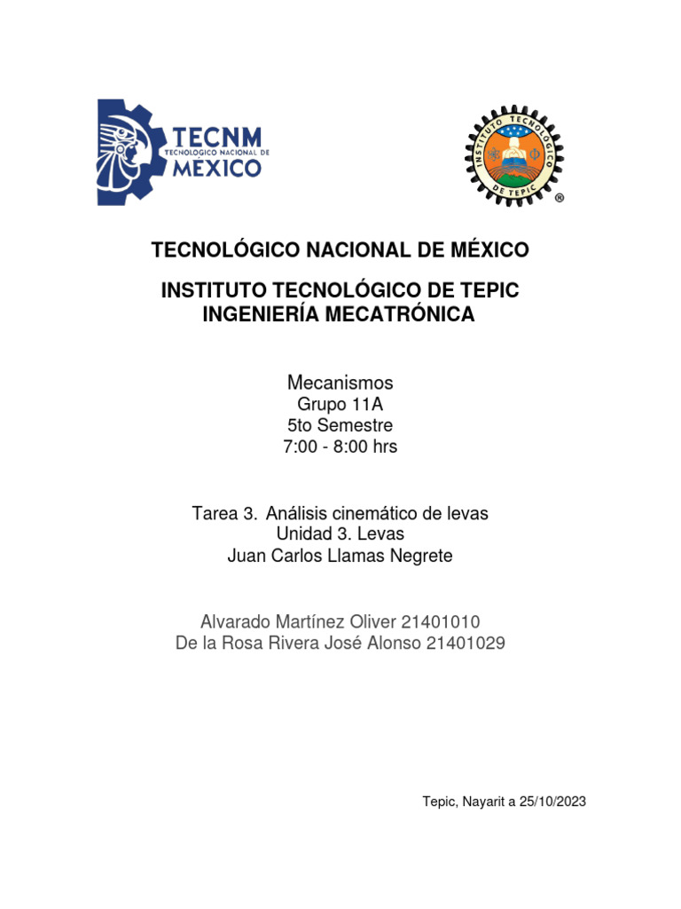 Análisis Cinemático de Levas en Mecatrónica | PDF | Ingeniería mecánica ...