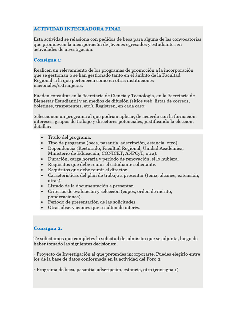 Consigna Actividad Integradora | PDF