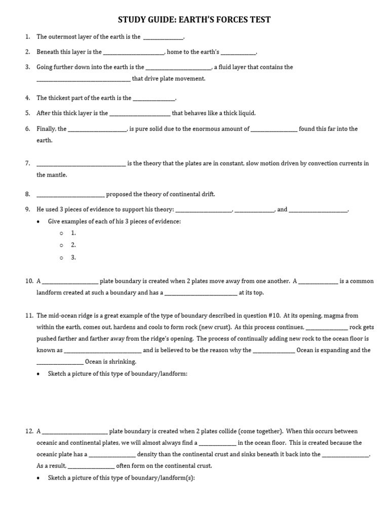 2021-Earths Forces-STUDY GUIDE | PDF | Plate Tectonics | Earth