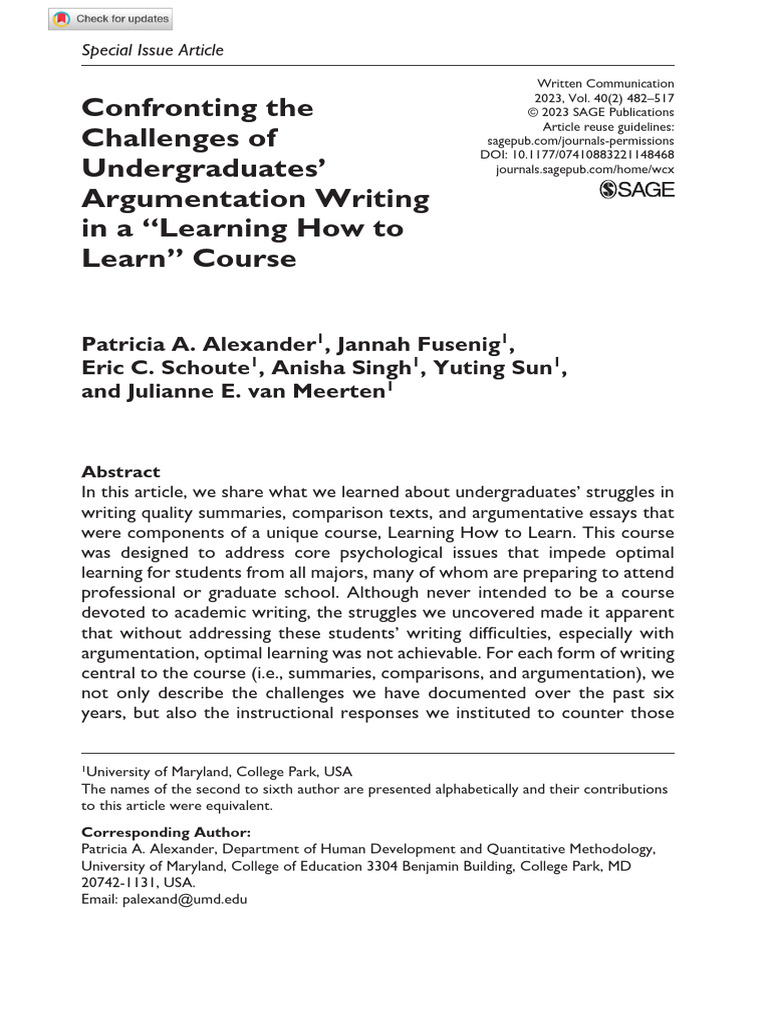 Confronting The Challenges of Undergraduates Argumentation Writing in A ...