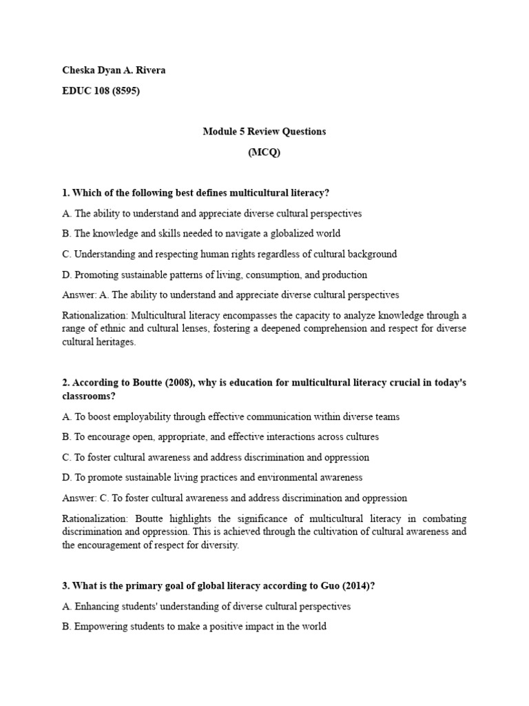 Multicultural Literacy Review Questions | PDF | Critical Thinking ...