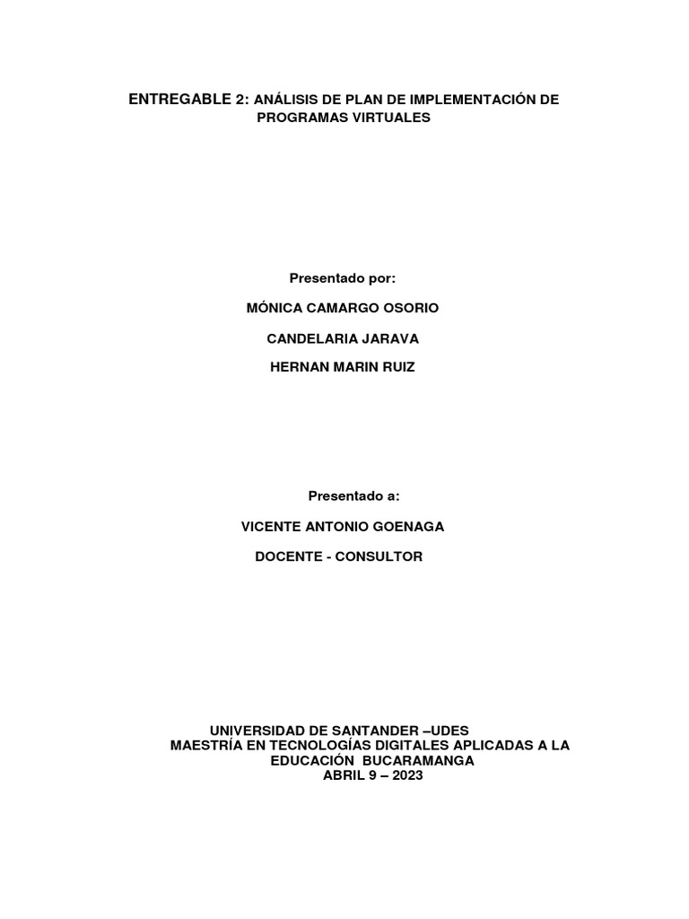 Entregable 2 Analisis de Plan de Implementacion de Programas Virtuales | PDF | Tecnologia ...