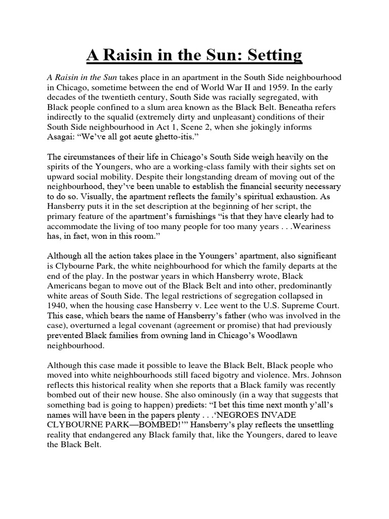 A Raisin in the Sun: Chicago Setting Analysis | PDF | The United States ...
