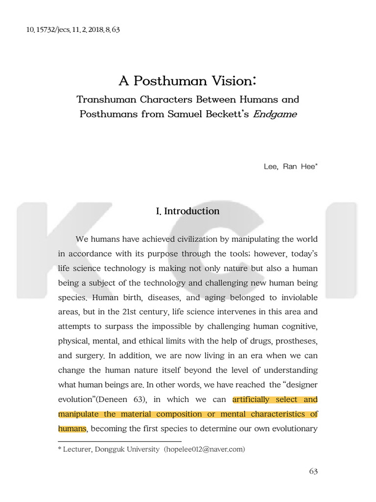 A Posthuman Vision - Transhuman Characters Between Humans and Posthumans From Samuel Beckett's ...