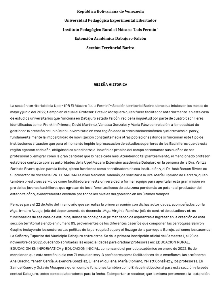 Reseña Upel Macaro Bariro - Docx - 20240521 - 165247 - 0000 | PDF ...