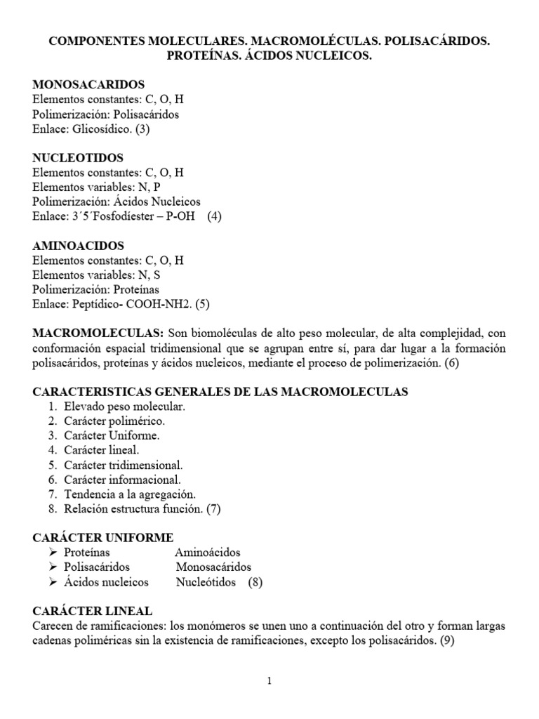 2 Componentes Moleculares, Macromoléculas | PDF | Estructura proteica ...