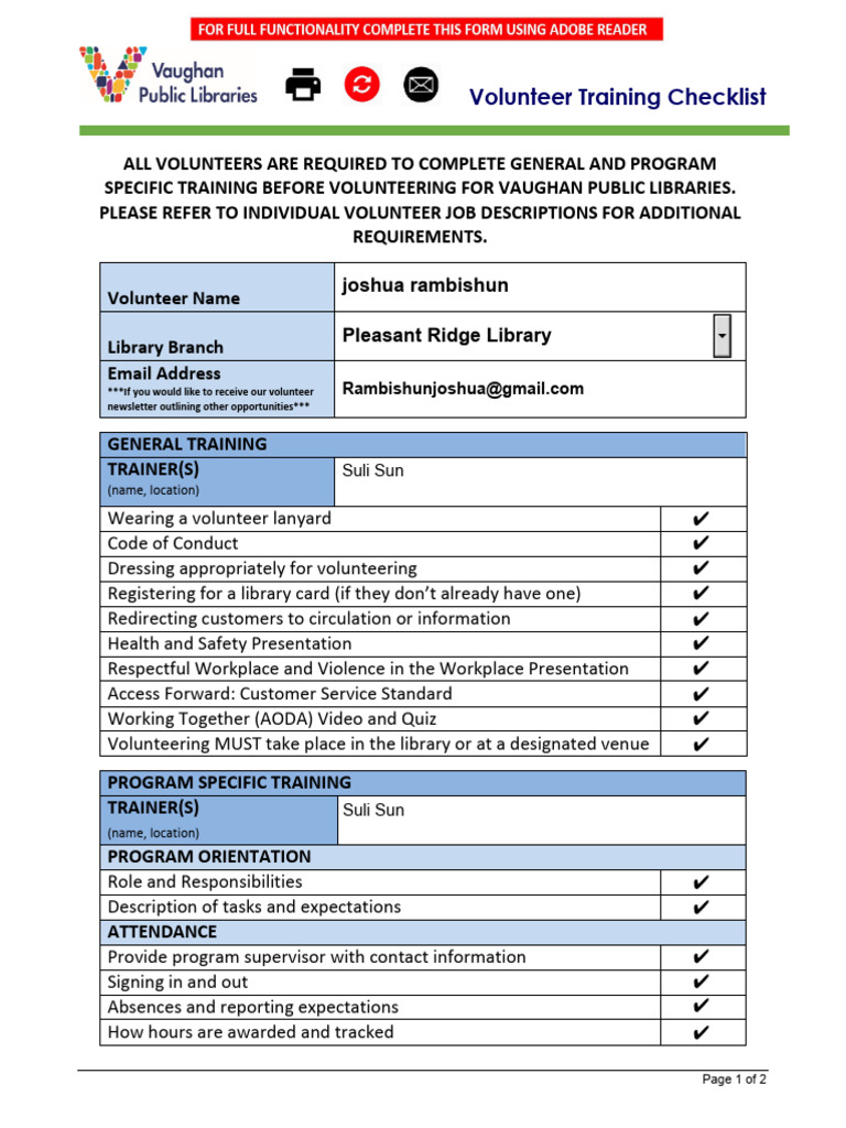 Volunteer Checklist-2022 Updated | PDF